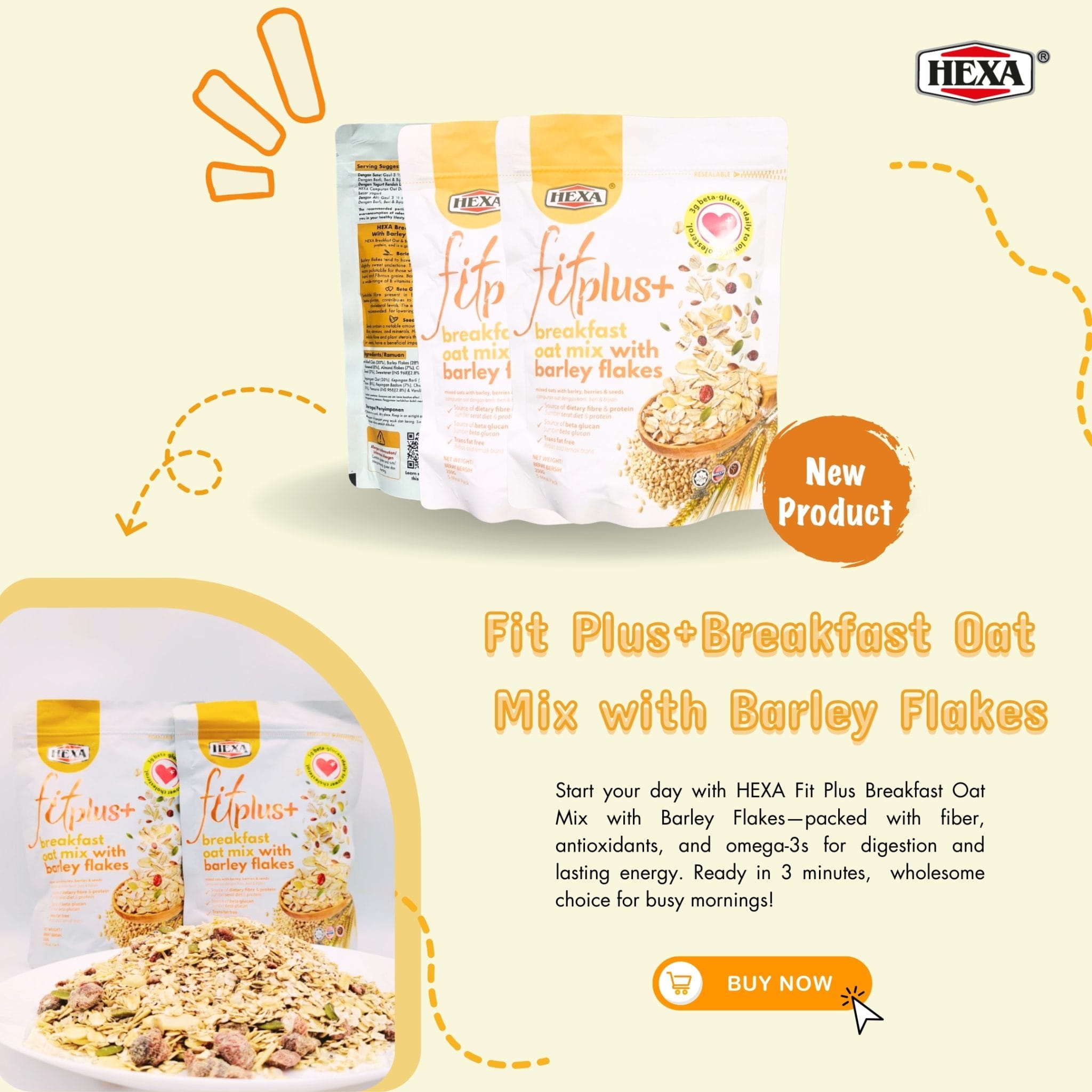 HEXA Fit Plus Breakfast Oat Mix with Barley Flakes - HexaFood